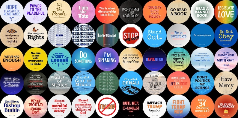 50 Designs! Press Buttons, Resist Fascism! 2025 PROTEST PACKS 1-5: 50 ...
