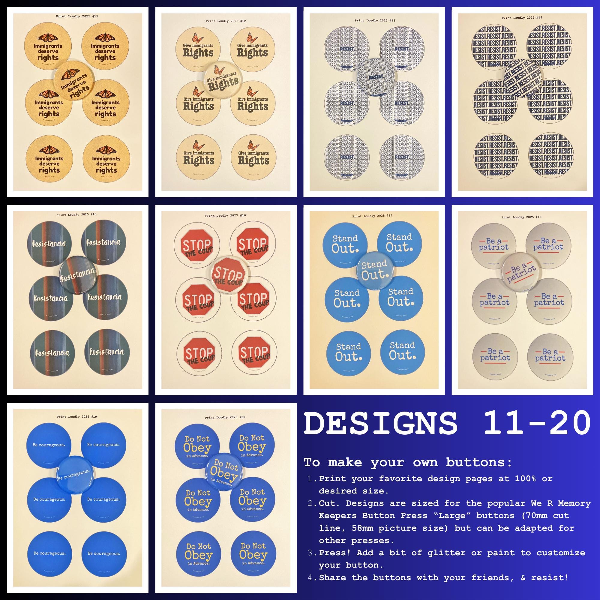 50 Designs! Press Buttons, Resist Fascism! 2025 PROTEST PACKS 1-5: 50 ...