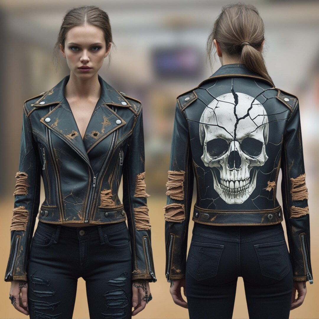 Handmade Distressed Leather Biker Jacket: Hand-painted Skull, Punk Rock ...