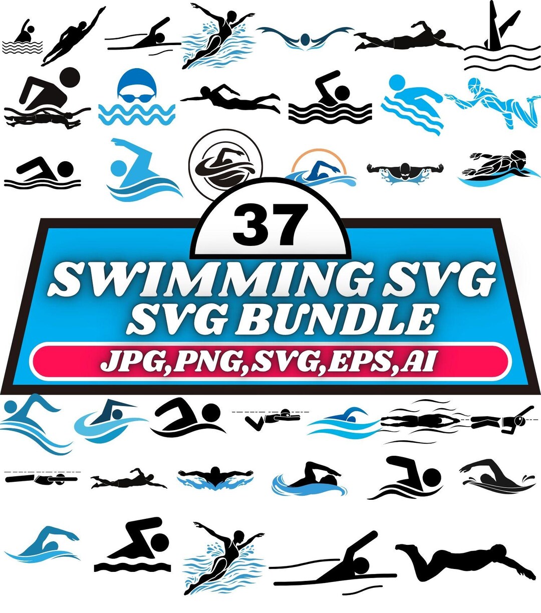 Swimming SVG Bundle: Swimmer Clipart, Ocean Beach Designs (cut Files ...