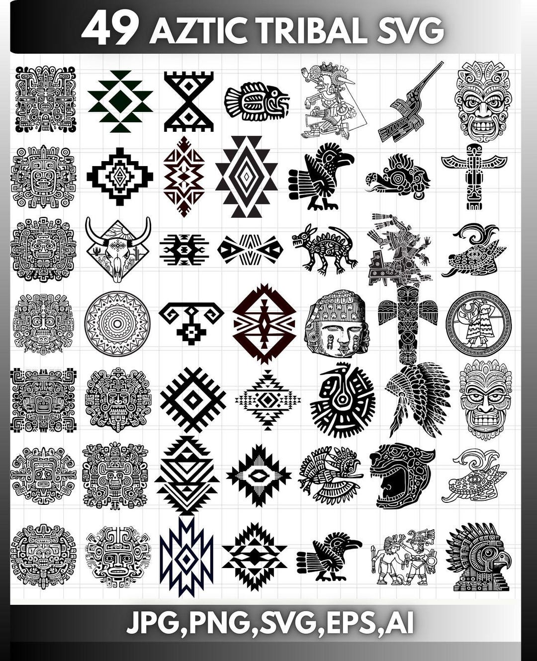 Paquete SVG tribal azteca, patrones del suroeste, imágenes prediseñadas ...