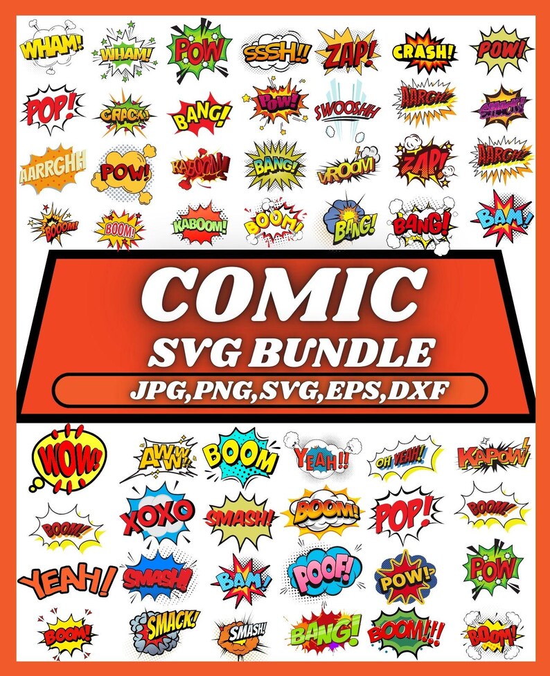 Comic Action SVG Bundle, Pop Art Text Clipart (digital SVG) - Etsy