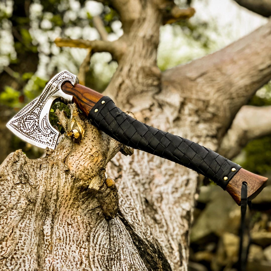 Hand-forged Viking Axe | 22" Wooden Handle With Rope Wrap | 6x4" High ...