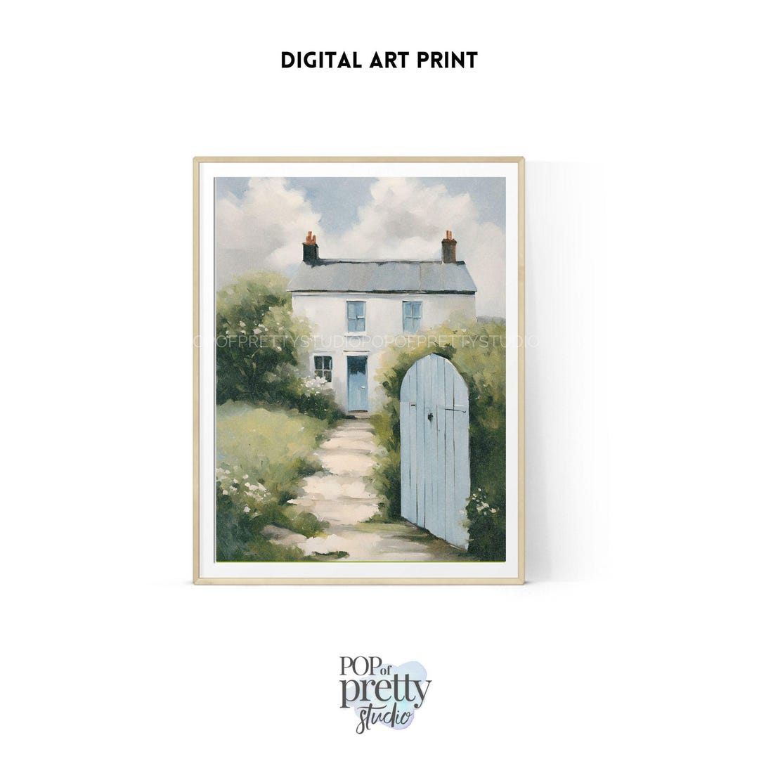 French Country Coastal Cottagecore Printable: Light Blue Oil Painting ...