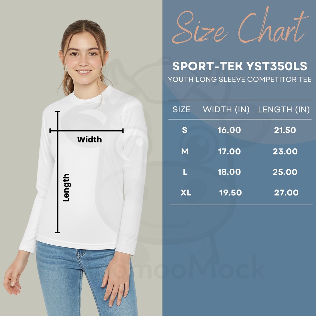 Sport-tek YST350LS Size Chart - Youth Long Sleeve Competitor Tee ...