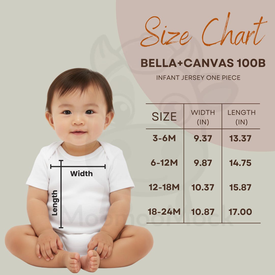 Bella Canvas 100B Size Chart PNG, Infant One Piece Size Guide, Baby ...