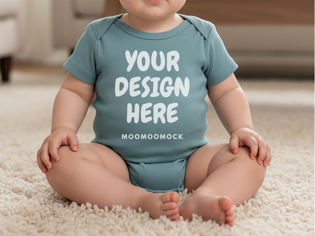 Vintage Indigo Baby Bodysuit Mockup: Canva Drag & Drop (PNG Digital ...