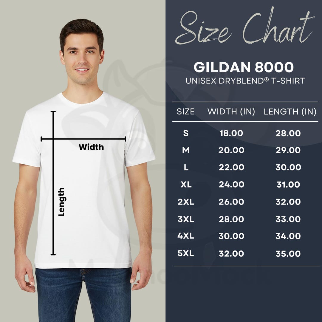 Gildan 8000 Size Chart - Unisex Dryblend T-shirt (digital Download, PNG ...