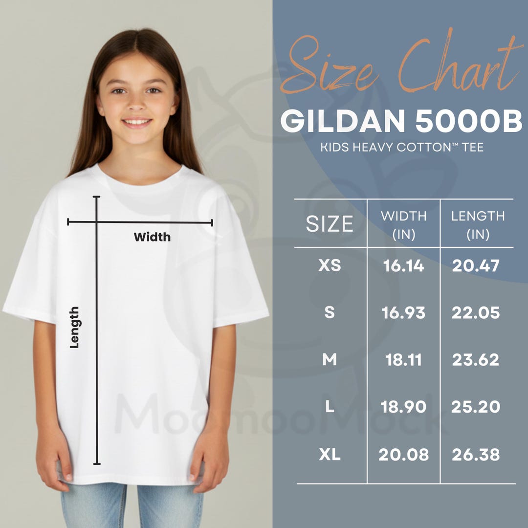 Gildan 5000B Size Chart - Kids Heavy Cotton Tee (digital Download, PNG ...