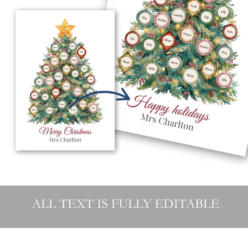 Personalized Christmas Tree Gift With Student Names, Teacher Holiday ...