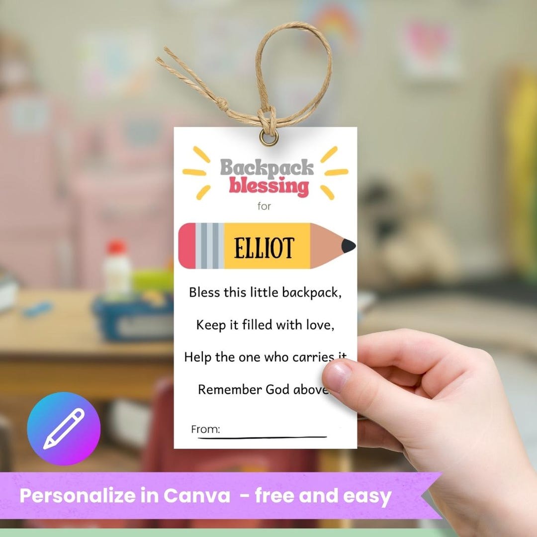 Editable Backpack Blessing Tag Template, Personalize With Names in ...