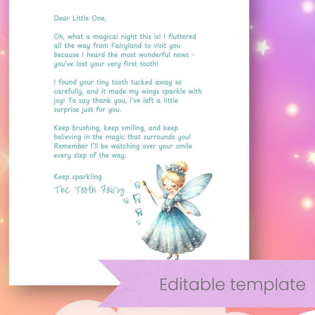 Letter From the Tooth Fairy, Cute Editable Template - Etsy
