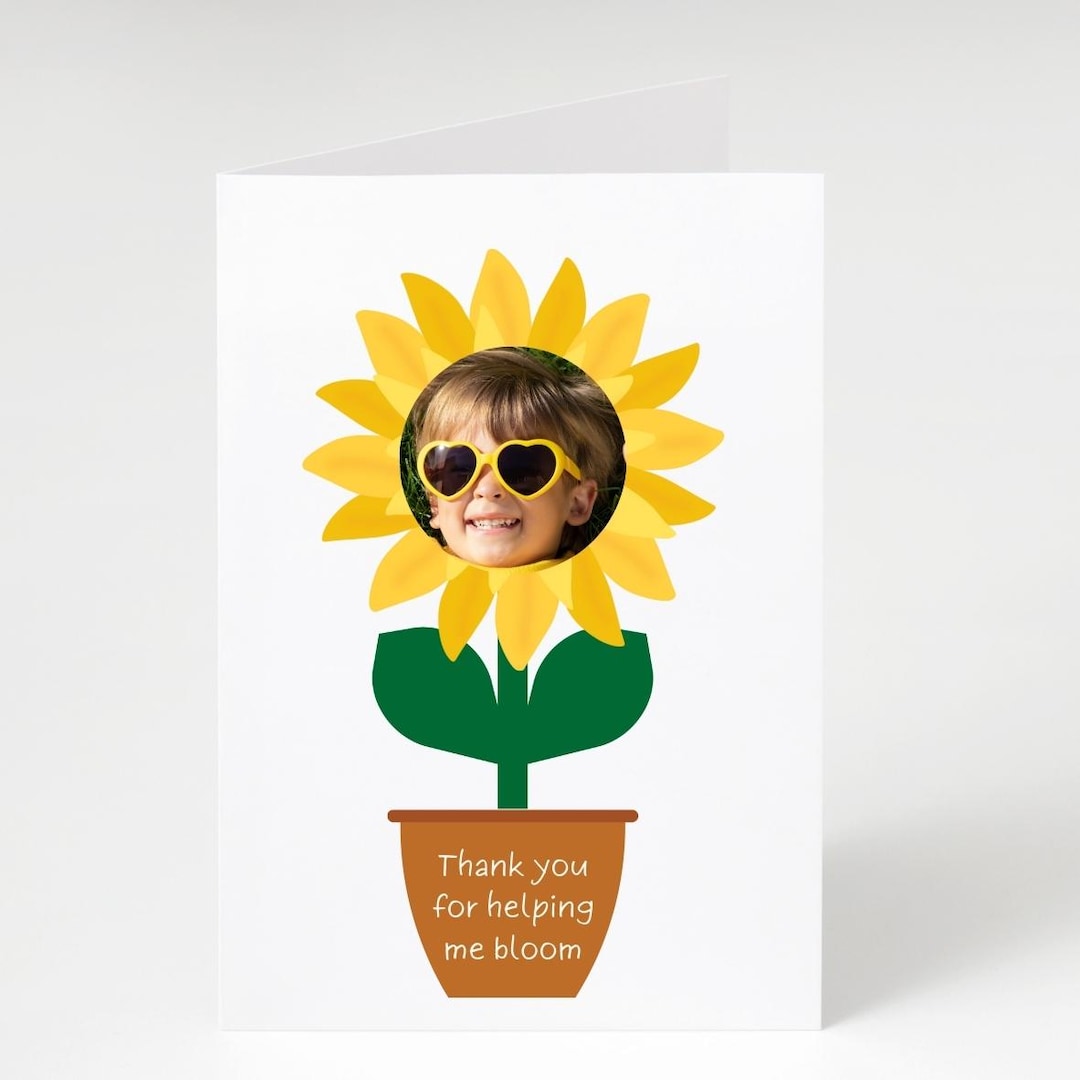 Personalized Sunflower Teacher Thank You Card: Photo Template (A5 ...