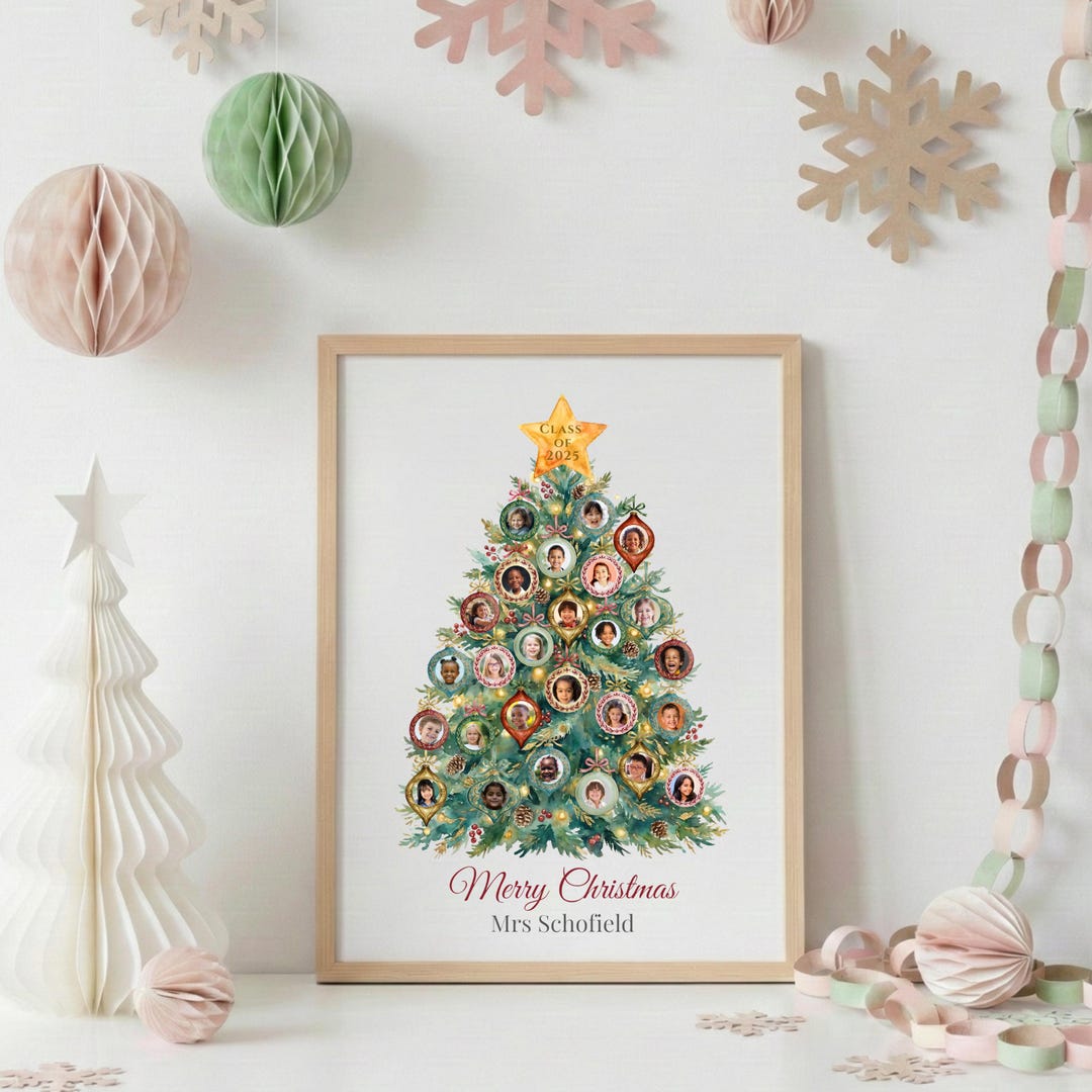 Editable Christmas Tree Photo Gift for Teacher, Personalized Holiday ...