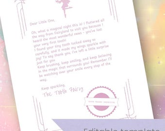 Editable Girly Tooth Fairy Letter Template | Canva Tooth Fairy ...