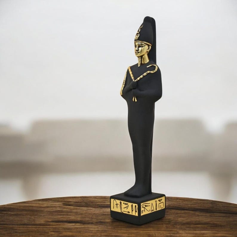 Egyptian God Osiris Statue – Ancient Egypt Decor Black and Gold Leaf ...