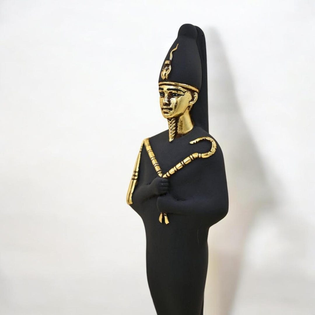 Egyptian God Osiris Statue – Ancient Egypt Decor Black and Gold Leaf ...