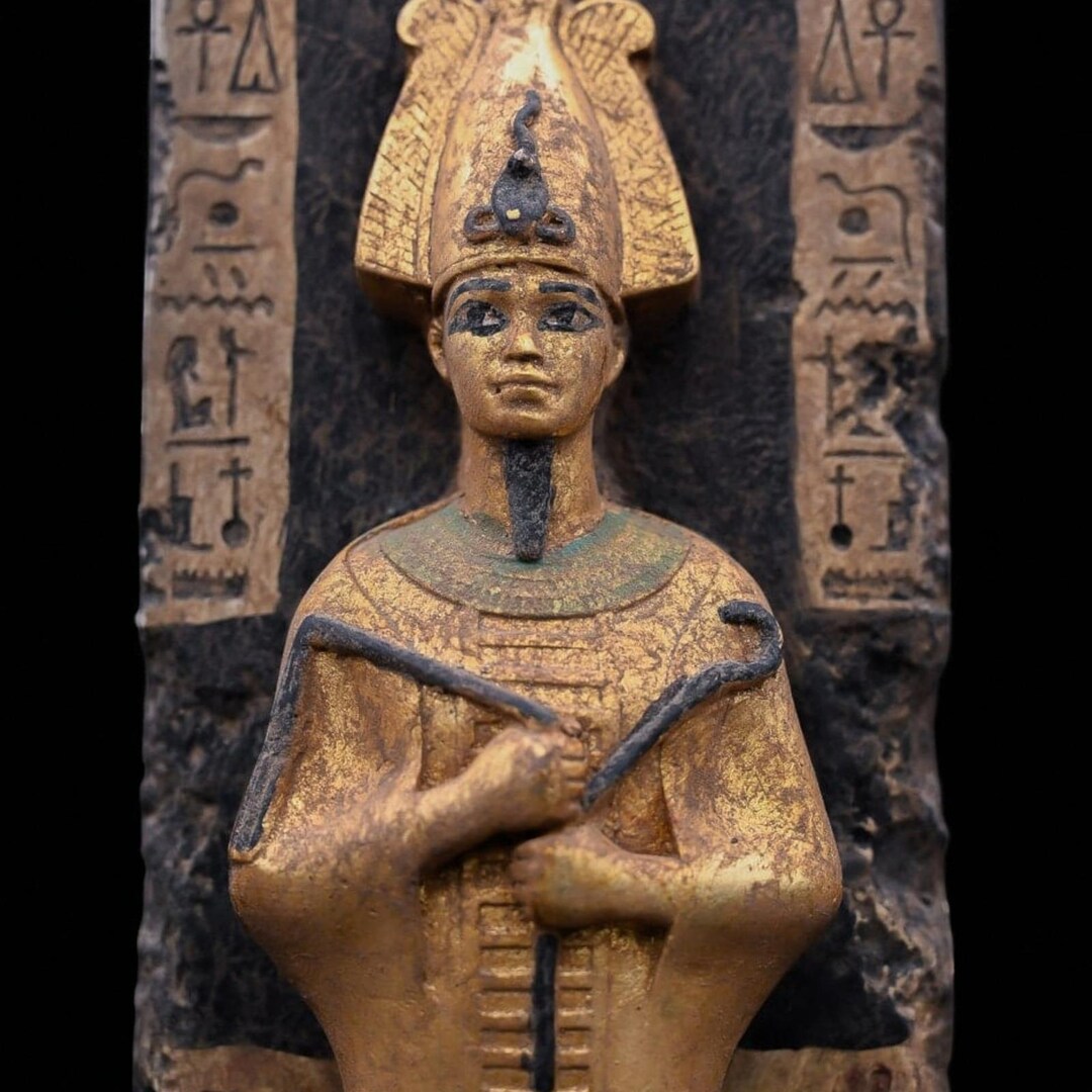 Wall Relief Golden Osiris Statue With Hieroglyphic Panel – Egyptian ...