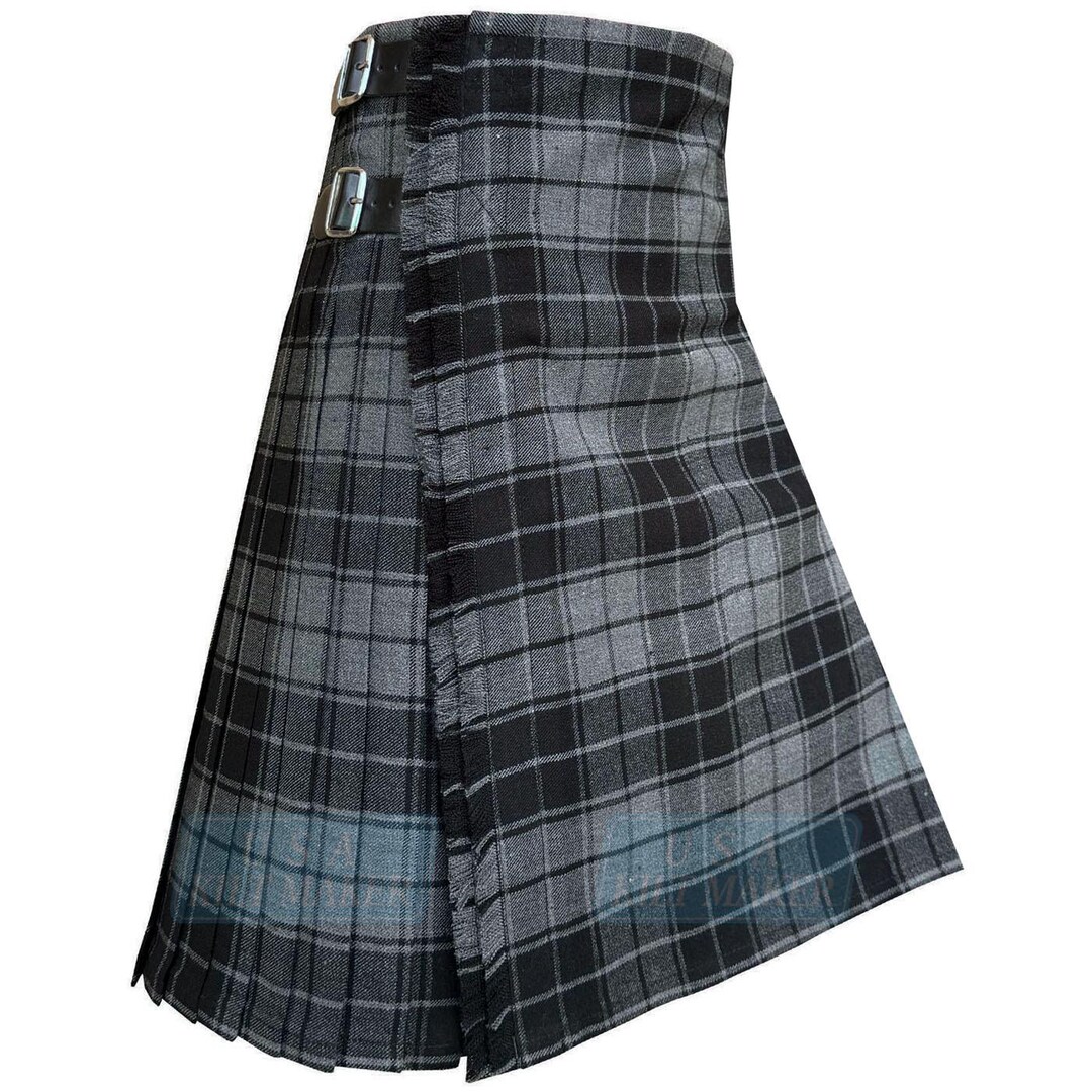 Handmade Scottish Clan Grey Highlander Tartan Kilt Traditional 8-yard ...