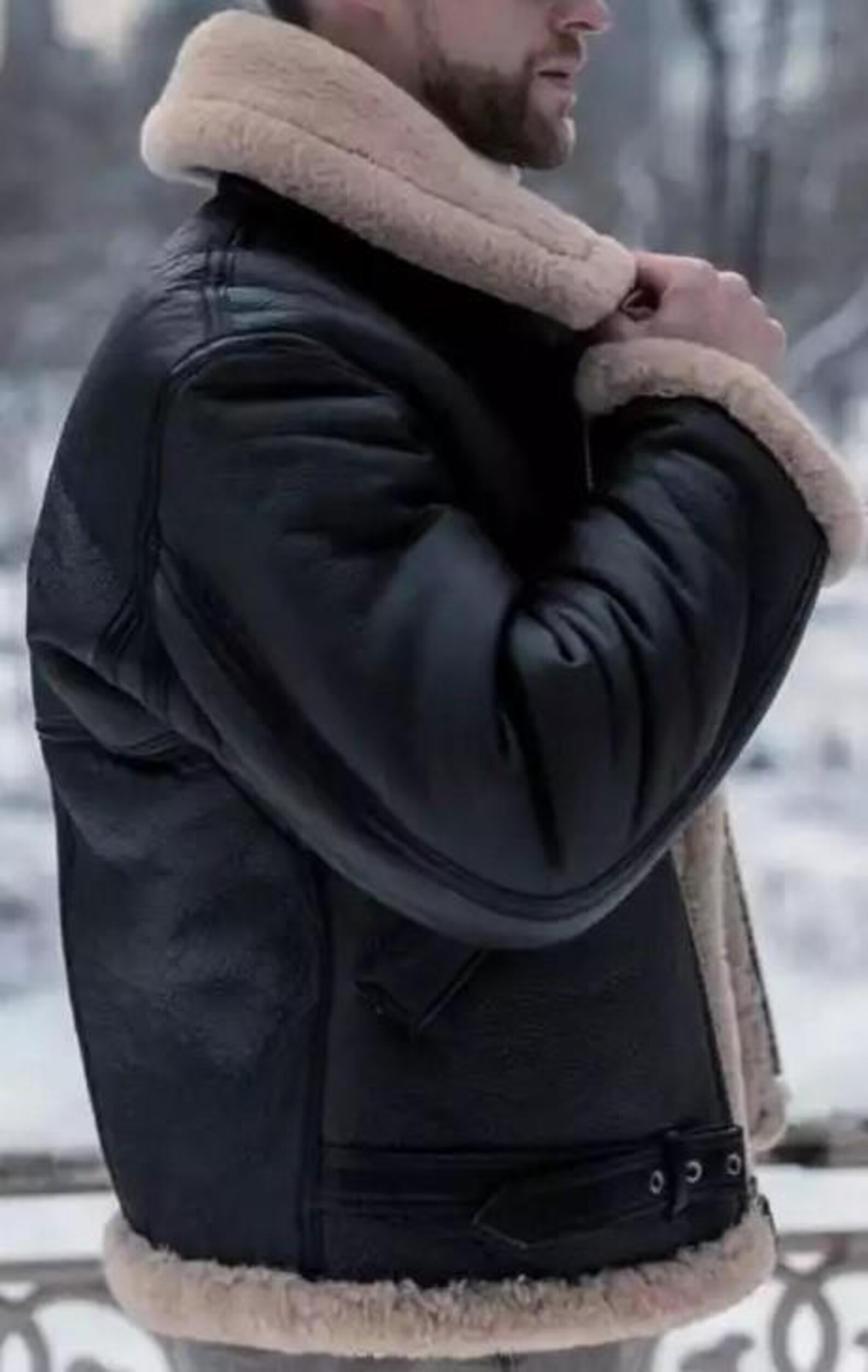 Mens Black Leather B3 RAF Bomber Jacket: Faux Shearling Aviator Coat - Etsy
