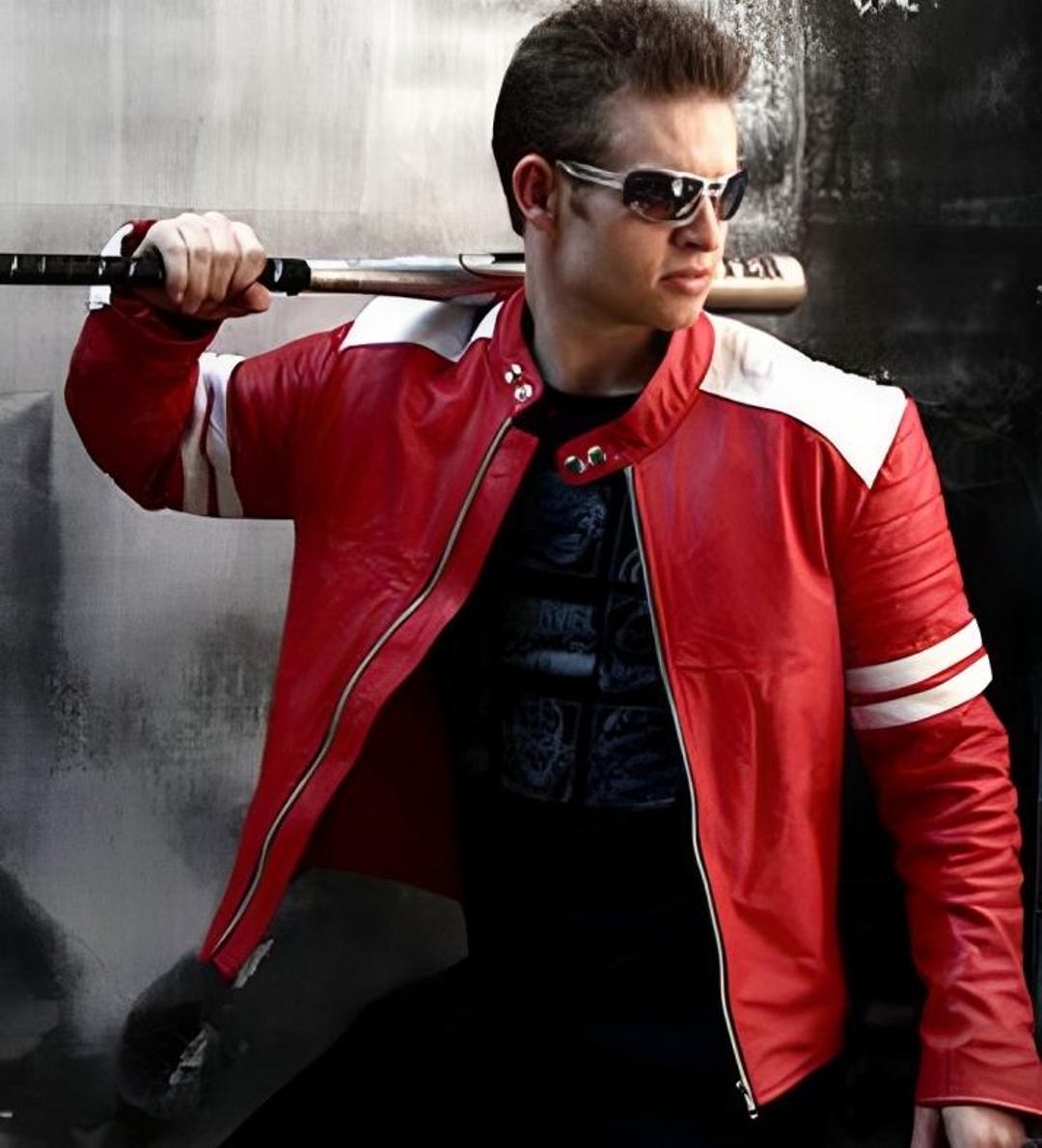 Mens Real Leather Jackets Red & White With White Stripes Fight Club ...