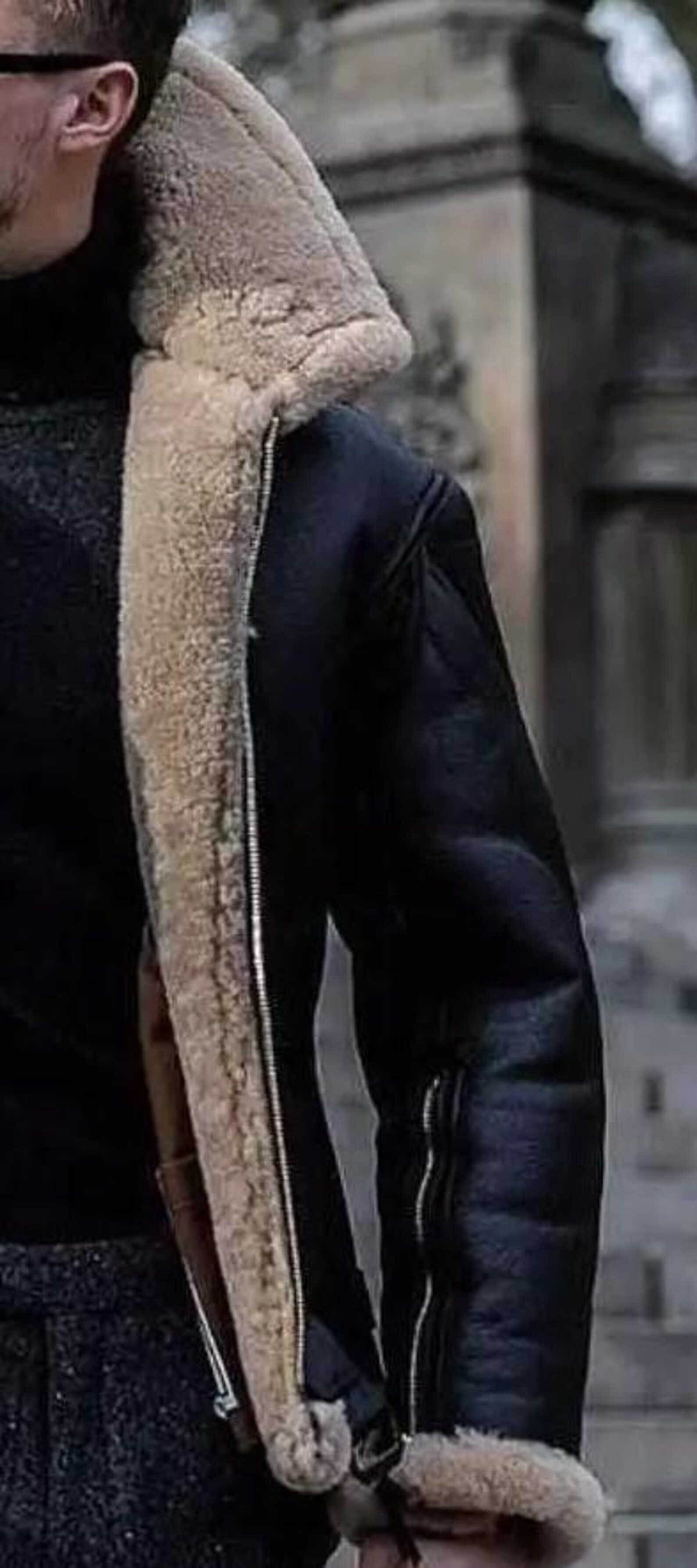 Mens Black Leather B3 RAF Bomber Jacket: Faux Shearling Aviator Coat - Etsy