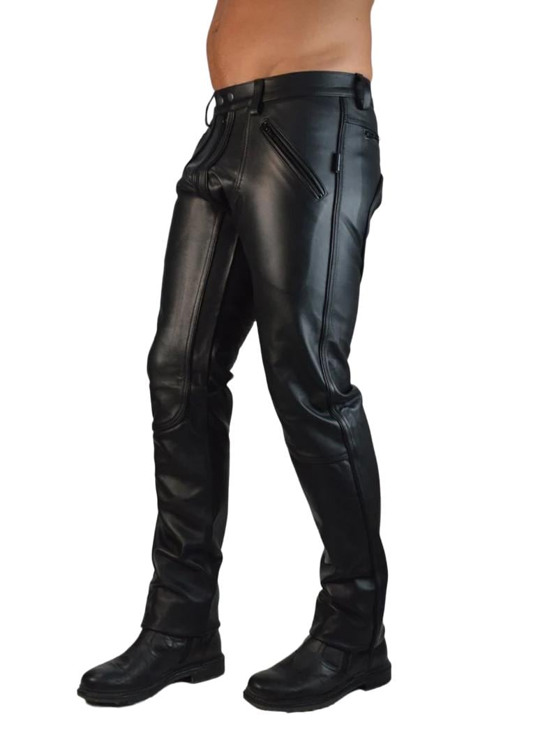 Mens Real Leather Pants Front to Back Zipper Geniune Sheepskin Jeans ...