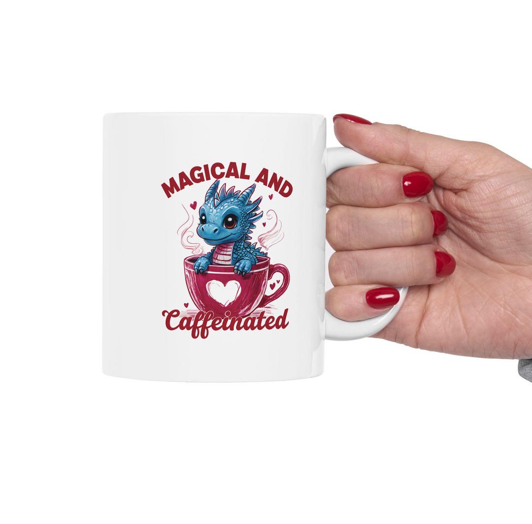 Magical and Caffeinated Dragon Mug | Cute Blue Dragon Coffee Cup for ...