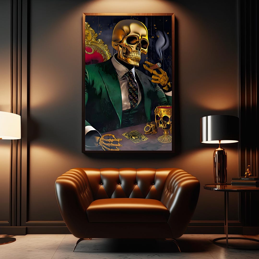 Gothic Skeleton Smoking Cigar Art Print - Macabre Wall Decor - Mid ...
