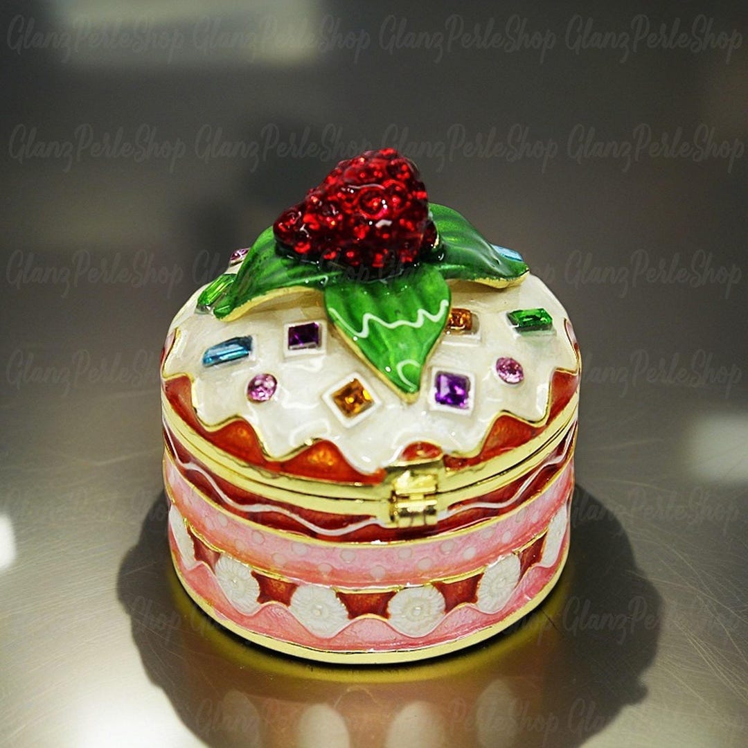 Birthday Cake Trinket Box, Hand-painted Dessert Jewelry Holder and Mini ...