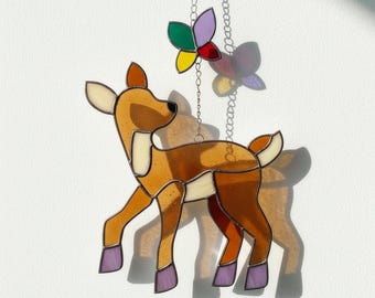 Beginner Stained Glass Template - Fawn With Butterfly PNG & PDF Digital ...