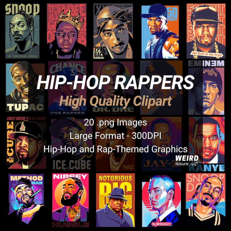 20 Hip Hop Rapper Design Bundle, High Quality PNG, Instant Download ...