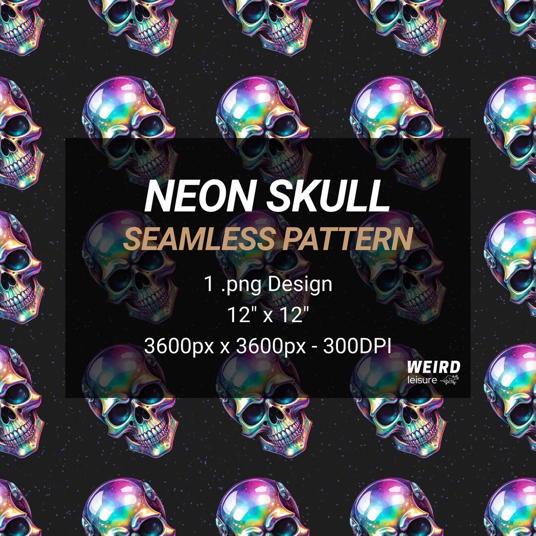 Neon Skull Repeat Pattern Seamless Digital Design - Fabric Paper ...