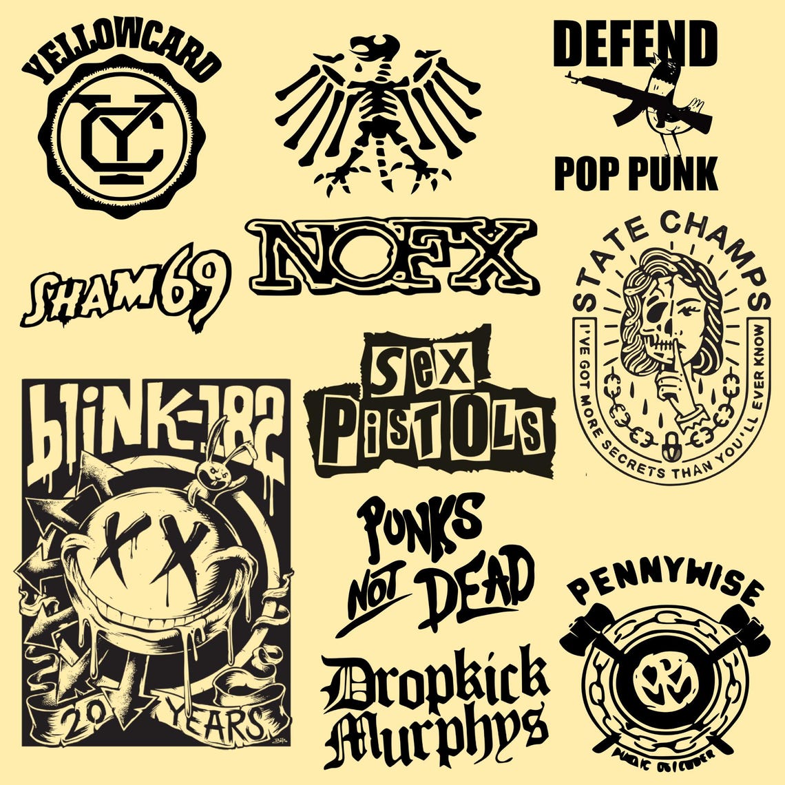 90 Punk Rock Bands Design Bundle, High Quality PNG, Instant Download ...
