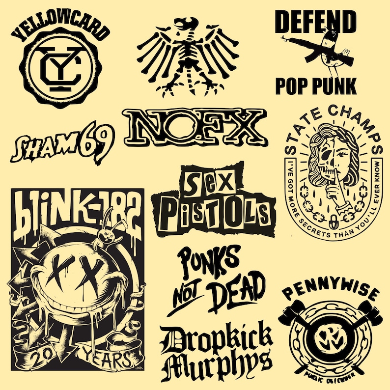 90 Punk Rock Bands Design Bundle, High Quality PNG, Instant Download ...