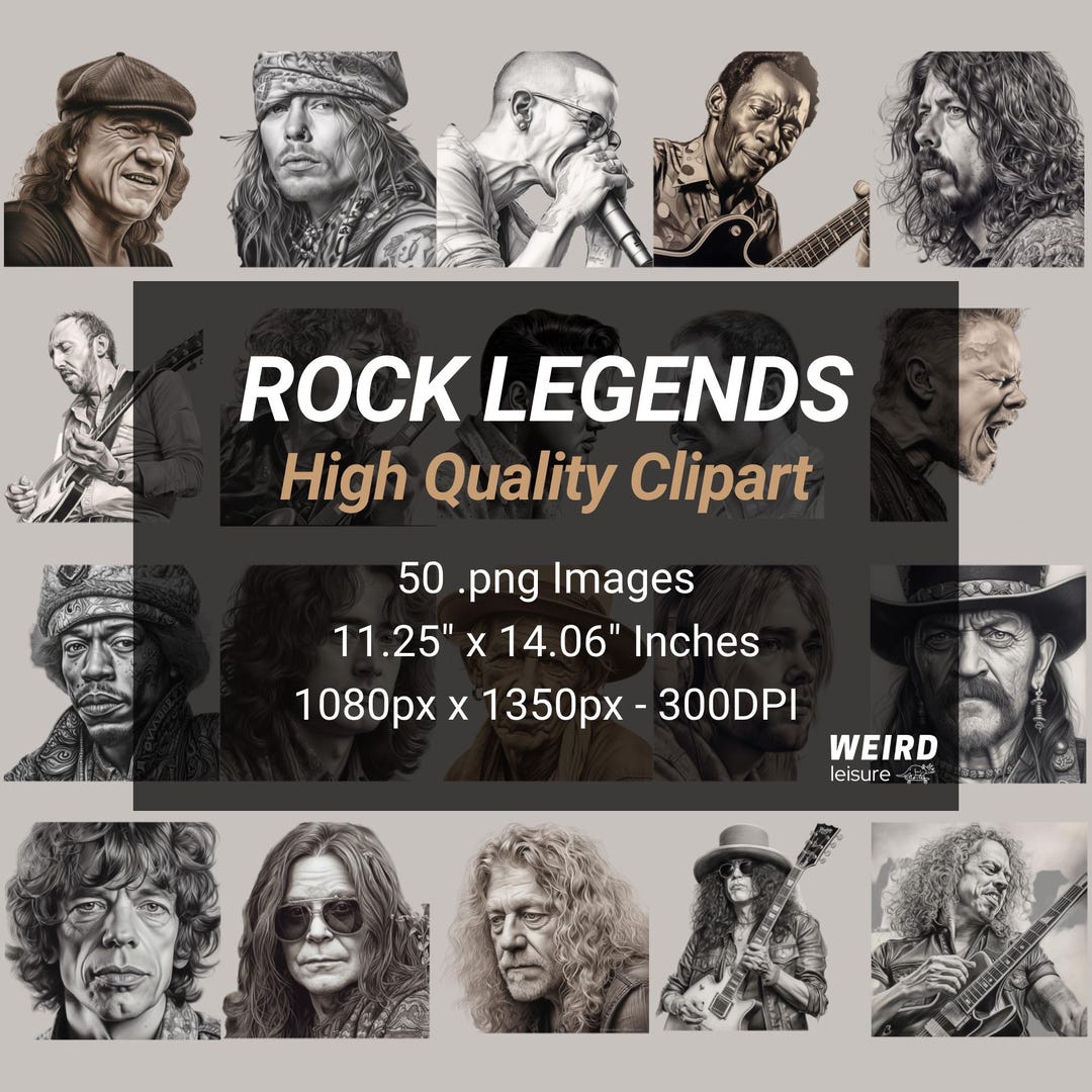 50 Rock Legends Design Bundle, High Quality PNG, Instant Download, Rock ...