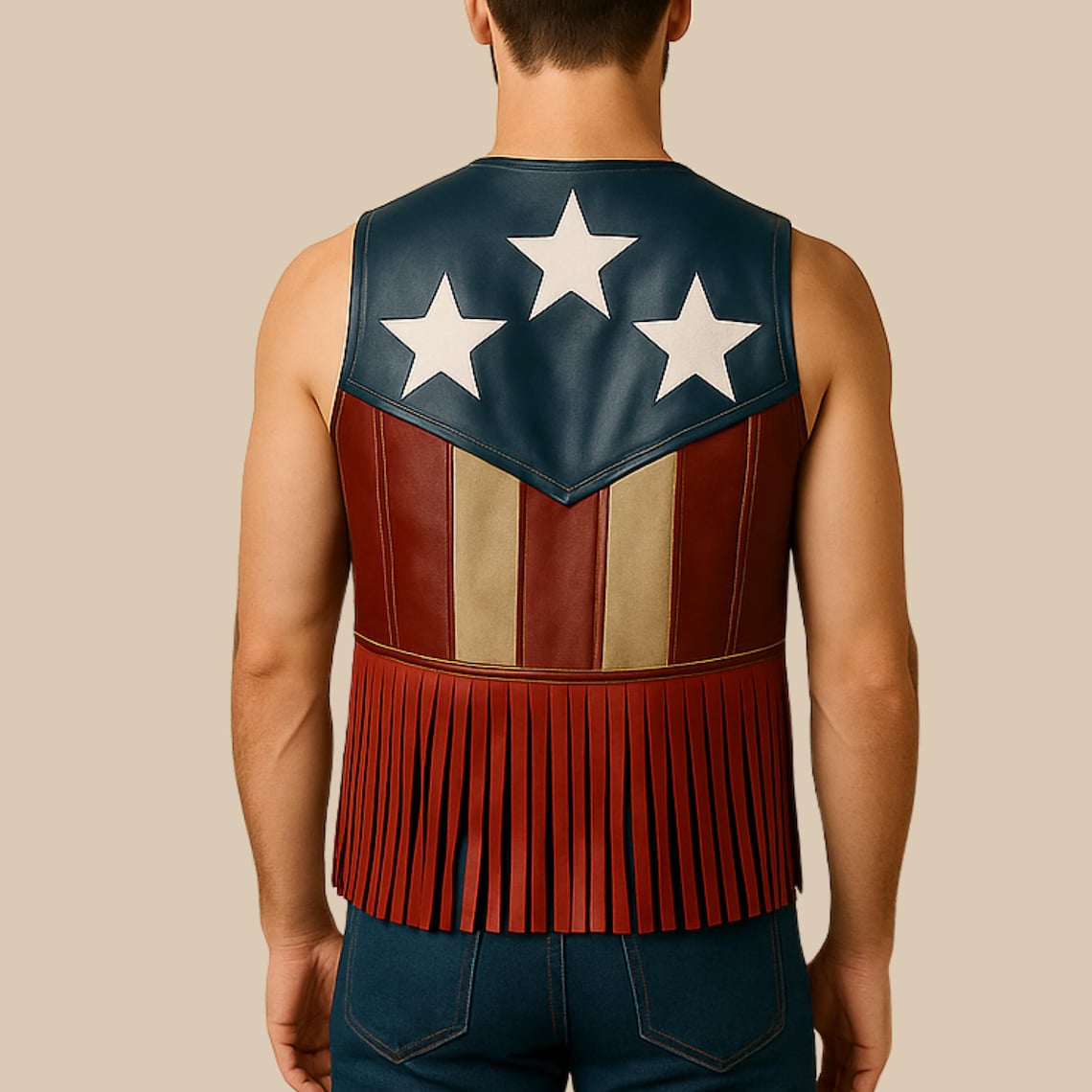 Handmade American Flag Leather Fringe Vest, 4th of July Patriotic ...
