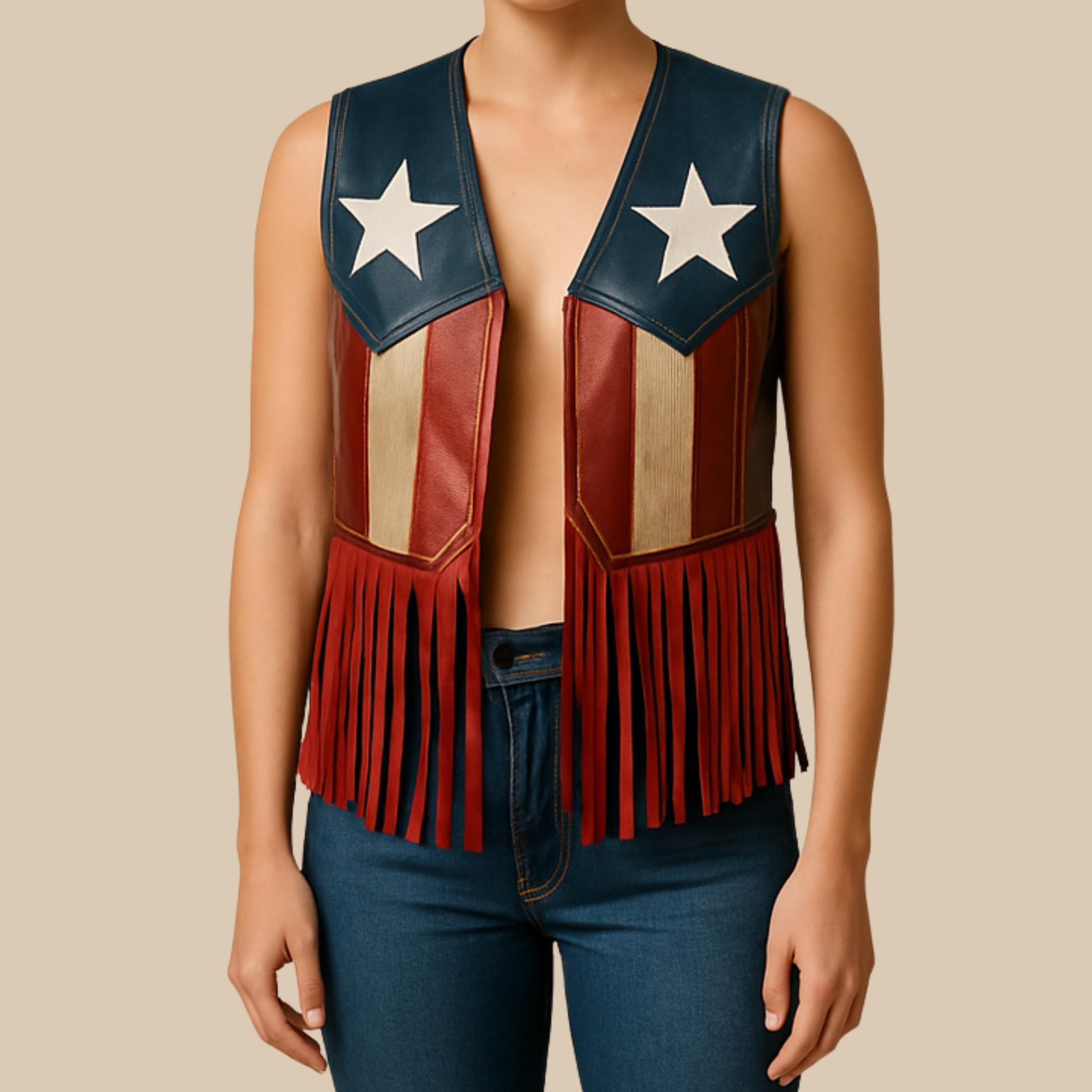 Handmade American Flag Leather Fringe Vest, 4th of July Patriotic ...