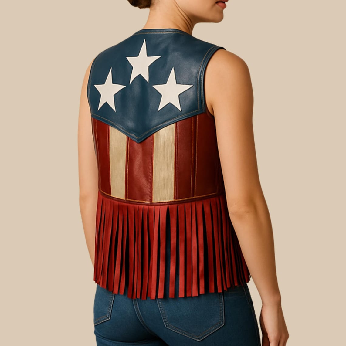 Handmade American Flag Leather Fringe Vest, 4th of July Patriotic ...