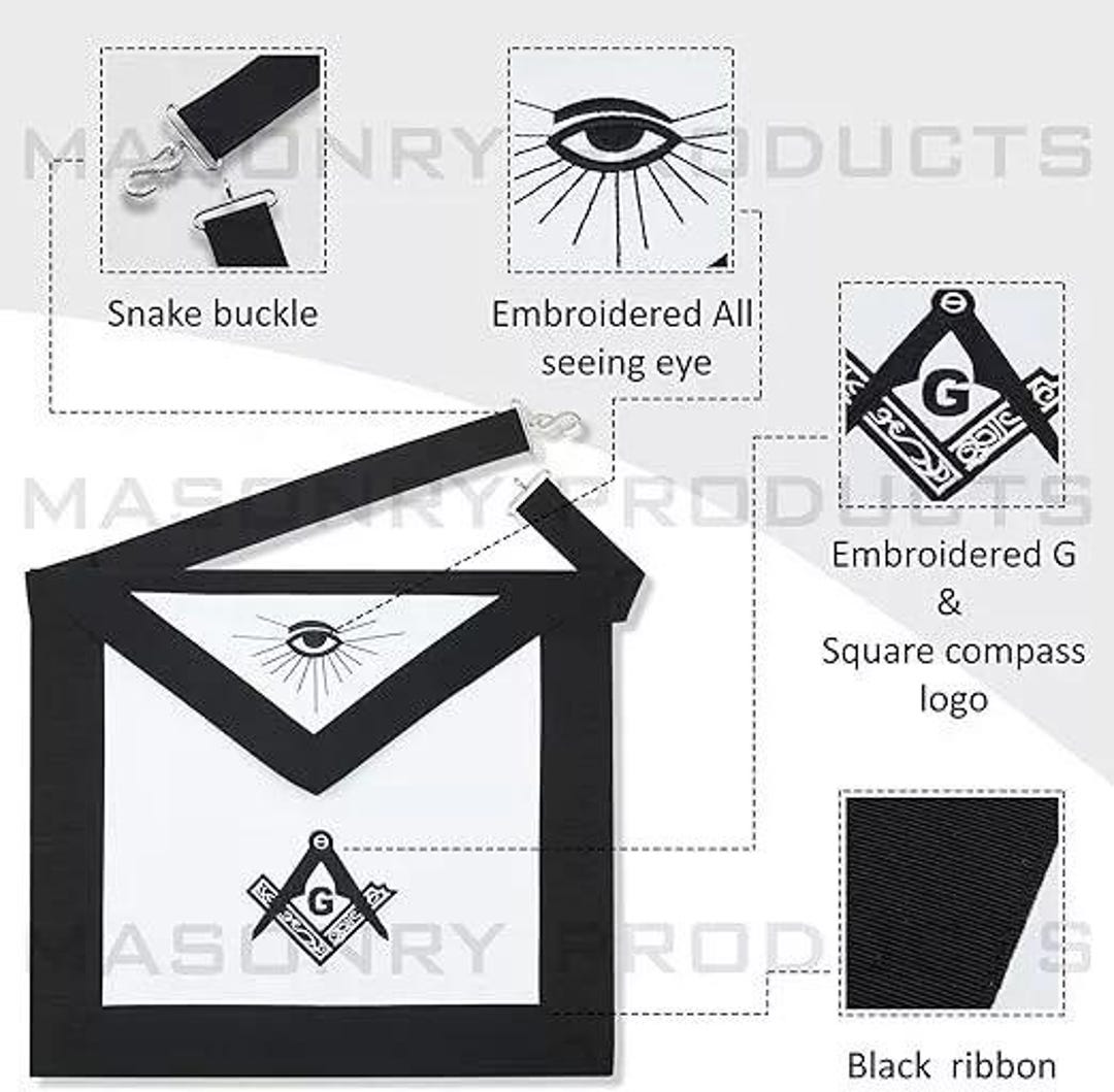 Masonic Regalia Black Funeral Apron Black Embroidery Black Ribbon Size ...