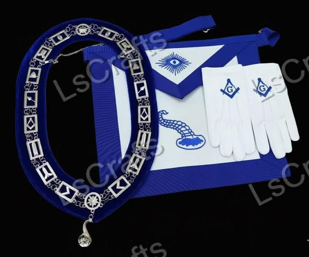 Masonic Blue Lodge Senior Steward Officer Apron, Chain Collar & Jewel ...