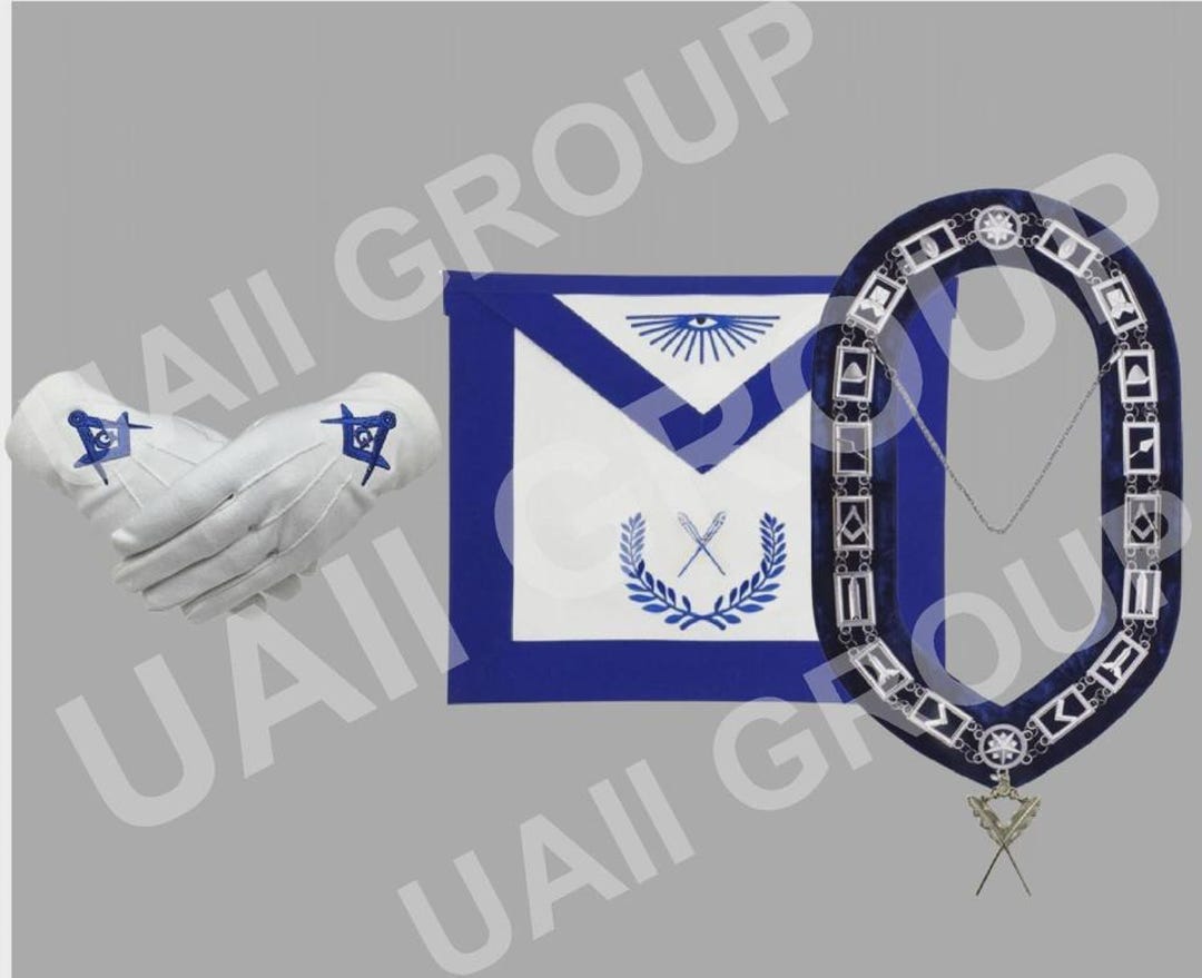 Masonic Blue Lodge Set of Officer Secretary Wreath Apron, Silver Collar ...