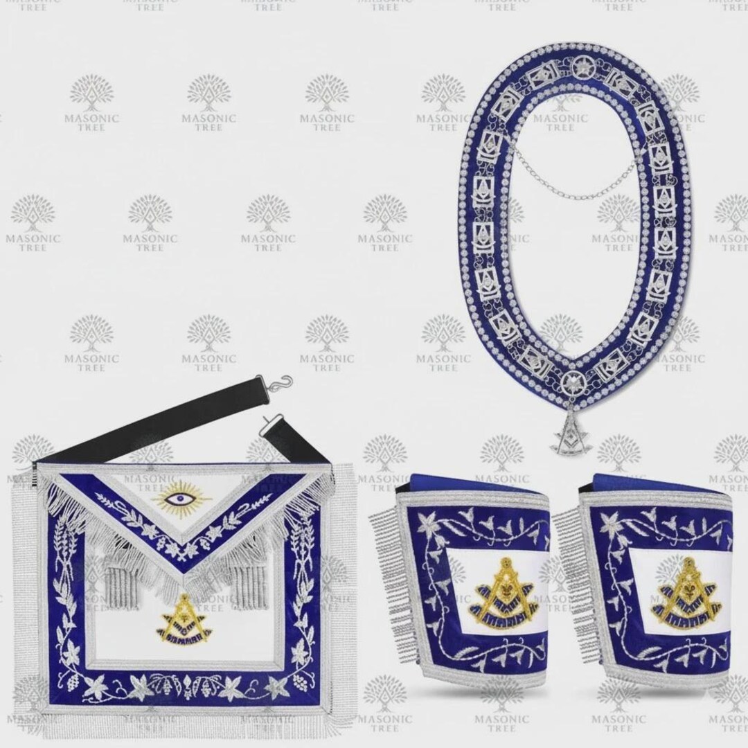 Masonic Past Master Hand Embroidered Set – Lambskin Apron, Chain Collar ...