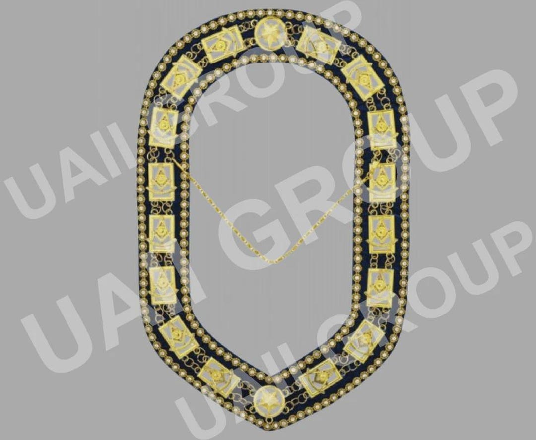 Masonic Blue Lodge Past Master Gold Chain Collar + Rhinestones Blue ...