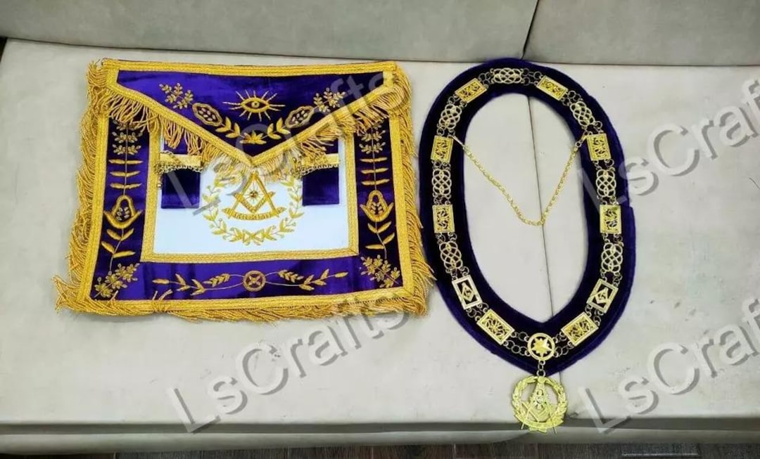 Masonic Regalia Past Master Hand Embroidered Apron and Chain Collar ...