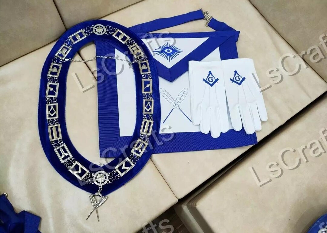 Masonic Blue Lodge Officer Secretary Apron Silver Chain Collar & Jewel ...