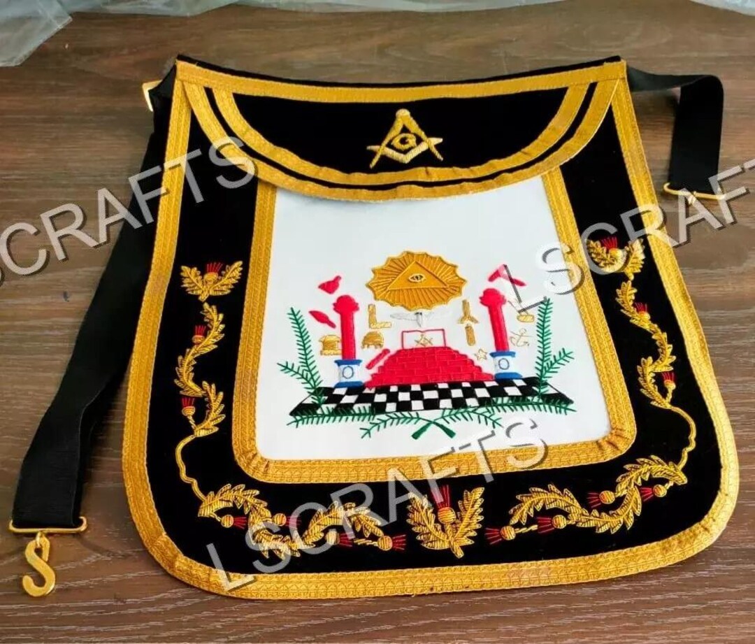 Masonic Traditional Master Mason Round Apron Bullion Hand Embroidered ...