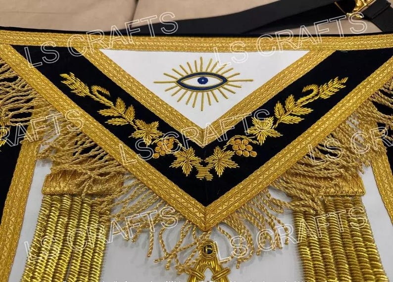 Masonic Blue Lodge Past Master Hand Embroidered Navy Blue Apron & Chain ...