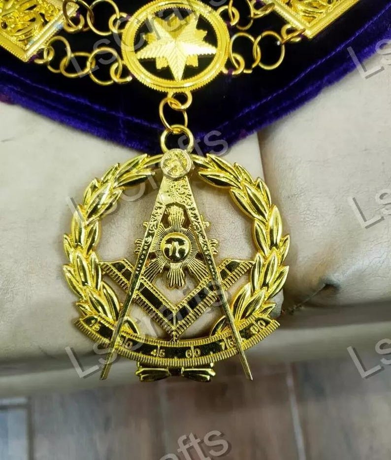 Masonic Regalia Past Master Hand Embroidered Apron and Chain Collar ...