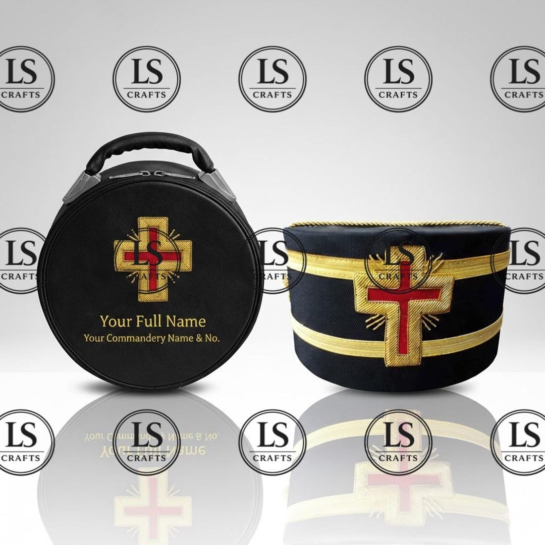 Masonic Past Commander Knights Templar Crown Cap With Case- Black & Red ...
